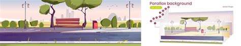 Parallax Background City Park Bench At Morning 14320177 Vector Art At Vecteezy