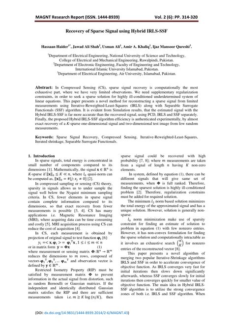 Pdf Recovery Of Sparse Signal Using Hybrid Irls Ssf
