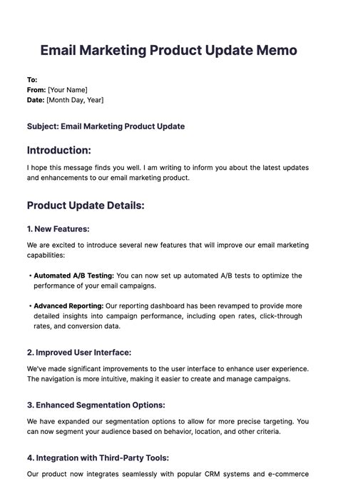 Free Email Marketing Product Update Memo Template To Edit Online