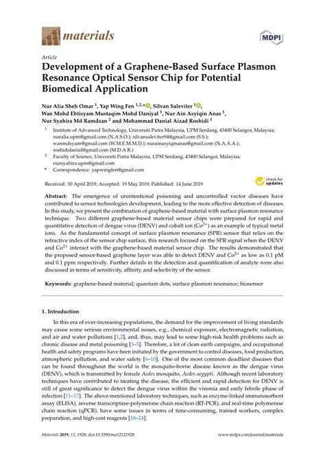 Pdf Development Of A Graphene Based Surface Plasmon Resonance Optical