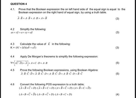 solved question 4 4 1 prove that the boolean expression the