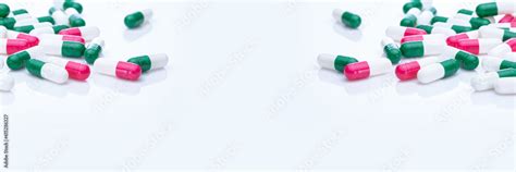 Capsules Pill Spread On White Background Prescription Drugs Capsule
