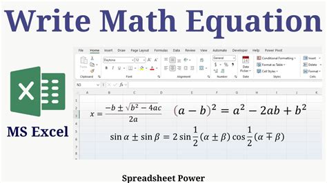 How To Write Math Equation In Microsoft Excel Youtube