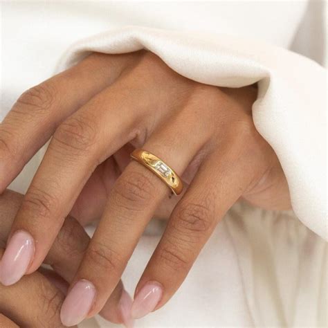 The Sutton Hammer Set Band 14k Gold Emerald Cut Diamond Ring Unique