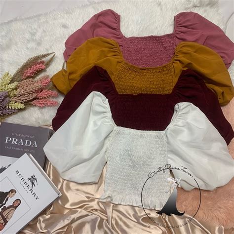 627 Maggie Puff Sleeves Smocked Top Shopee Philippines