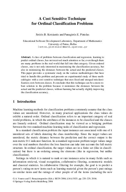 Pdf A Cost Sensitive Technique For Ordinal Classification Problems