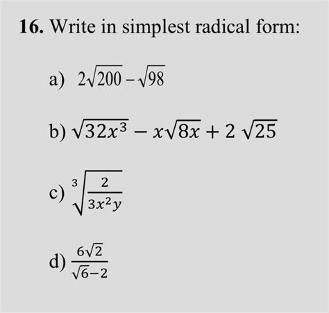 Simplest Radical Form 4 6 Simplest Radical Form Math Showme