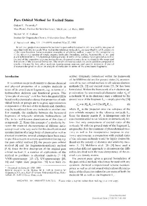 Pdf Pars Orbital Method For Excited States