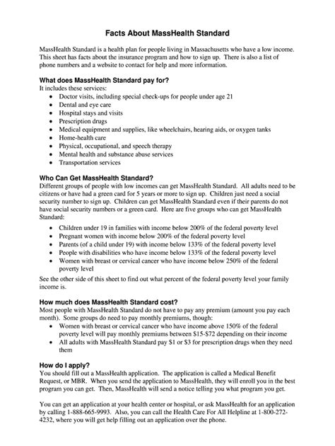 Fillable Online Facts About Masshealth Standard Transformation Center