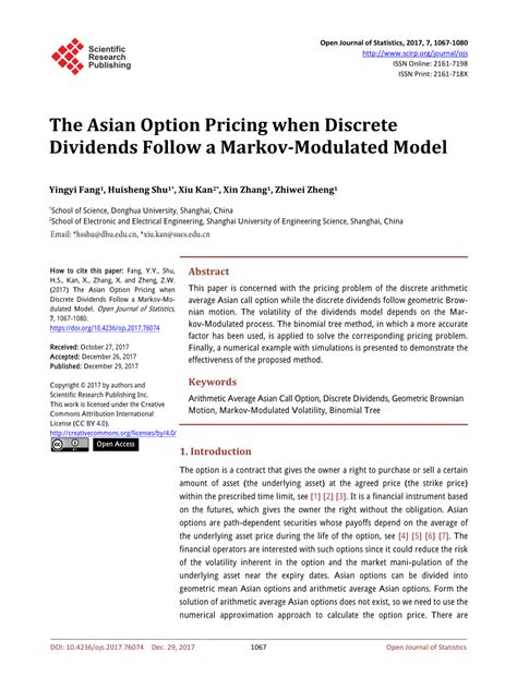 Pdf The Asian Option Pricing When Discrete Dividends Follow A Markov