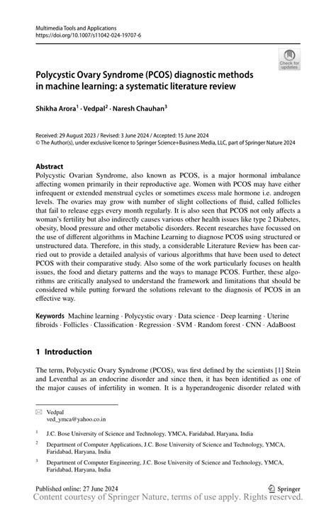 Polycystic Ovary Syndrome Pcos Diagnostic Methods In Machine Learning A Systematic Literature