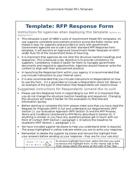 Gm Rfx Rfp Response Form Template Request For Proposal Business