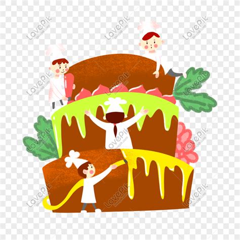 손으로 그린 벡터 무료 만화 귀여운 창조적 인 미식가 취사 요리사 케이크 제조 업체 Png 일러스트 무료 다운로드 Lovepik