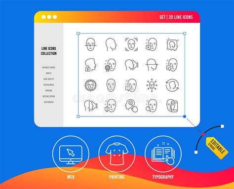 Face Recognition Line Icons Set Of Faces Biometrics Detection And Scanning Vector Stock Vector