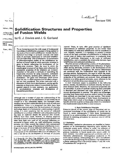 Solidification Structures And Properties In Fusion Welding Chcm Soc