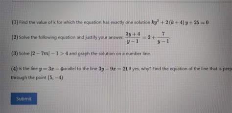 Solved 1 Find The Value Of K For Which The Equation Has Chegg Com