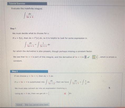 Solved Tutorial Exercise Evaluate The Indefinite Integral Dx