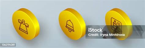 등색 선 천사 크리스마스 울림 벨과 엽서 아이콘을 설정합니다 벡터 3차원 형태에 대한 스톡 벡터 아트 및 기타 이미지 3차원 형태 고풍스런 공휴일 Istock