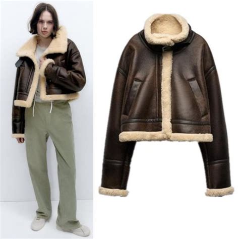 자라 Zara 무스탕 하이넥 에코 퍼 레더 가죽 숏 자켓 위핑