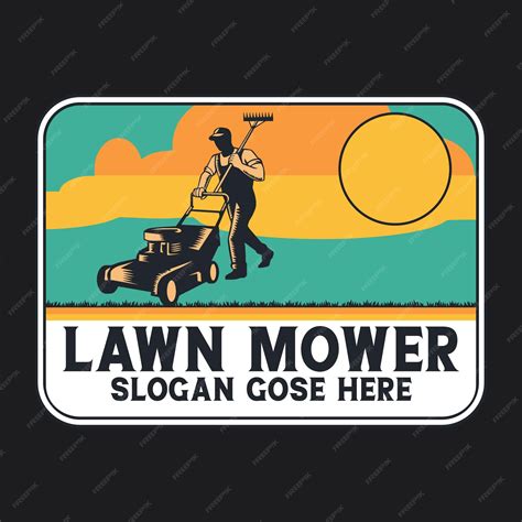 Premium Vector Lawn Mower Label Vector Illustration Retro Vintage