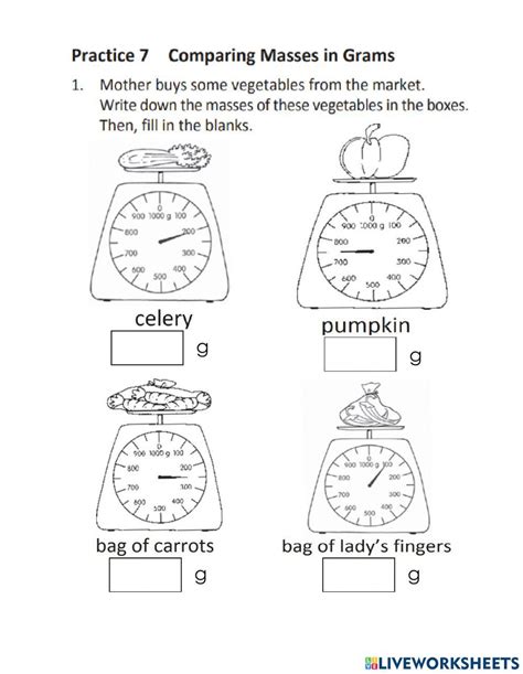 Comparing Mass In Grams Worksheet