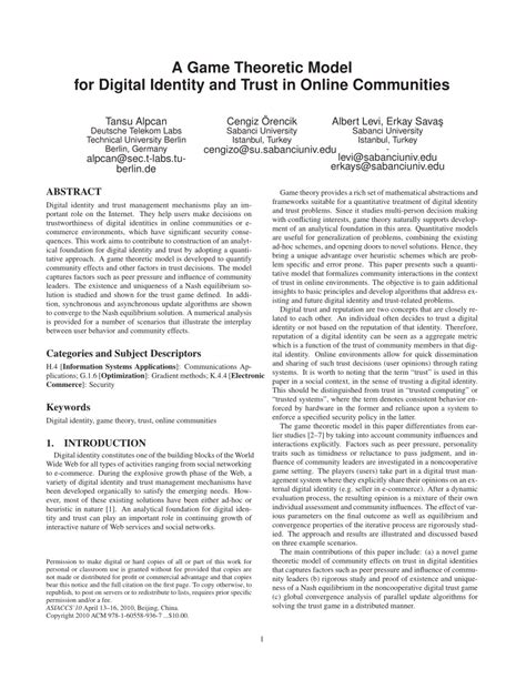 pdf a game theoretic model for digital identity and trust in online