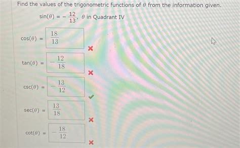 Solved Find the values of the trigonometric functions of θ Chegg