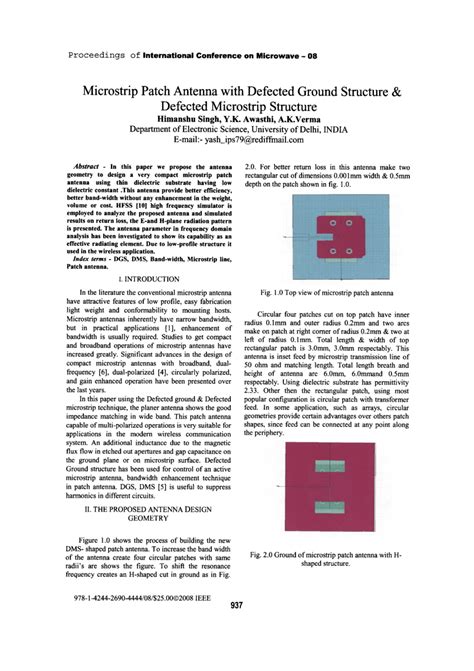 Pdf Microstrip Patch Antenna With Defected Ground Structure