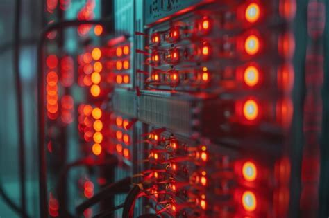 High Tech Server Rack With Glowing Red Lights Premium Ai Generated Image