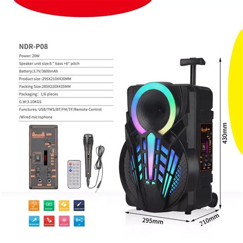 Ndr Speaker 8 Inch 12 Inch Wireless Bluetooth Speaker With Led Light Microphone And Remote Ndr P08
