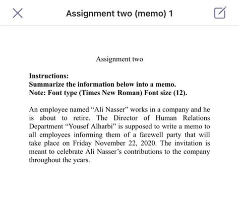 Solved Х Assignment two memo 1 Assignment two Chegg com