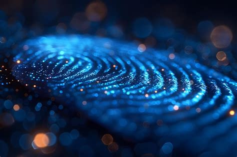 Closeup Digital Fingerprint Scan On Glowing Blue Background For