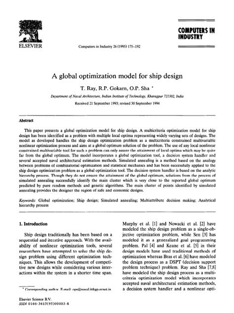 A Global Optimization Model For Ship Design Pdf Mathematical Optimization Analysis