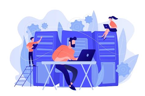 Free Vector System Administrators Or Sysadmins Are Servicing Server Racks System