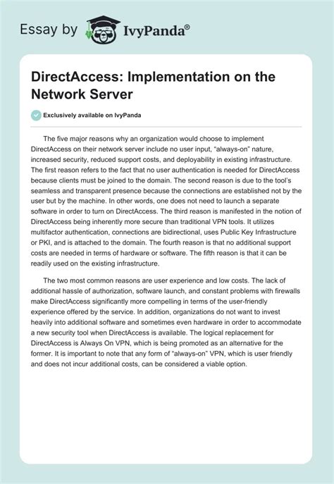 directaccess implementation on the network server 280 words essay