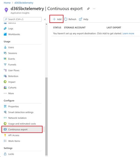 exporting application insights logs with continuous export or