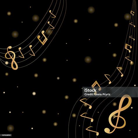 음자리표와 음표가 있는 음악적 배경과 검은색 배경에 금색 톤의 3d 효과 Classical Concert에 대한 스톡 벡터 아트 및 기타 이미지 Classical