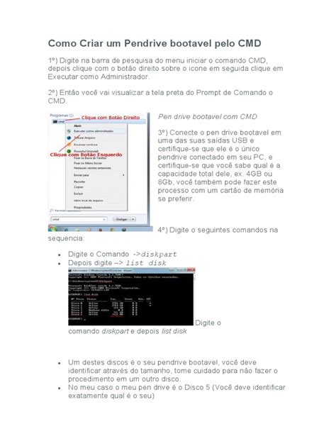 Como Criar Um Pendrive Bootável Pelo Cmd Para Instalar O Windows 7 Pdf Pen Drive Dvd