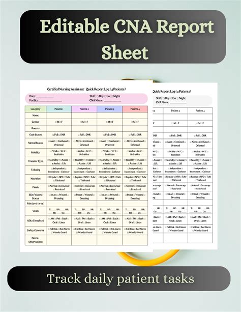 Cna Shift Report Sheet Printable Certified Nursing Assistant Report