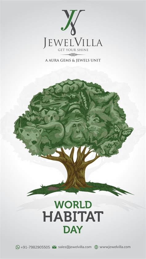 Happy World Habitat Day Poster With Tree And Animals