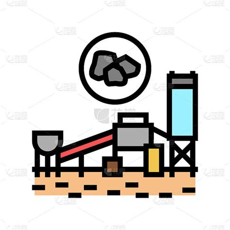 煤炭加工厂颜色图标矢量插图