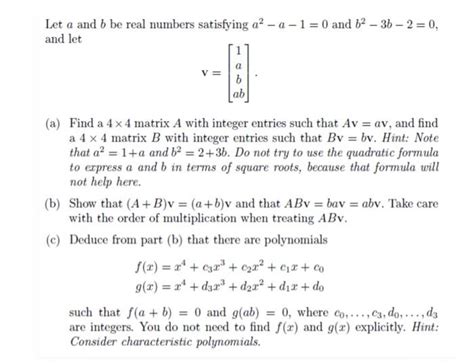 Solved Let A And B Be Real Numbers Satisfying A2a1 0 And Chegg Com