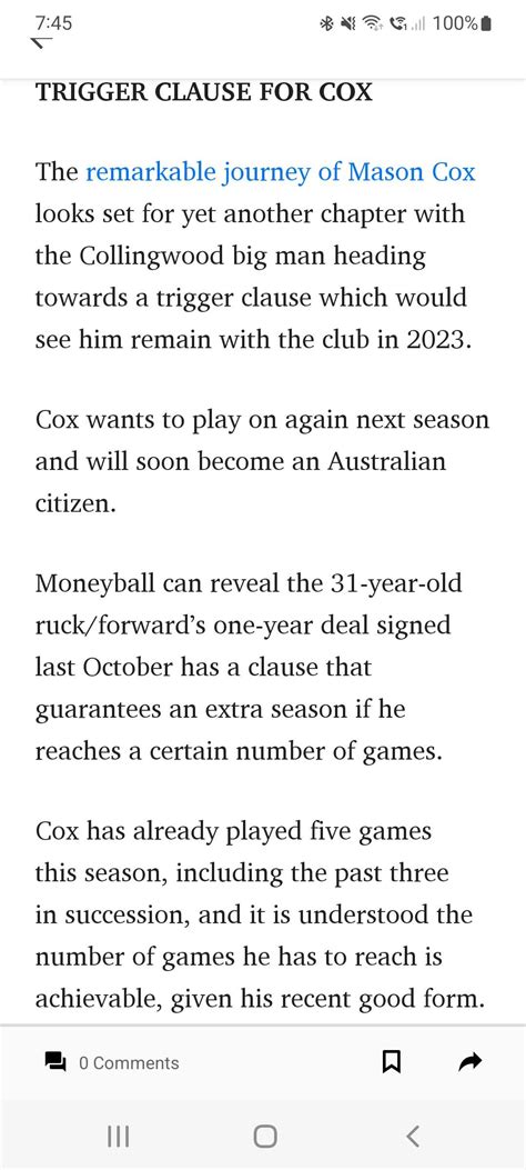 Cox Likely To Hit Trigger Clause Rcollingwoodfc