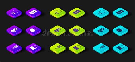 Set Car Key With Remote Lock Digital Door Lock Mobile Fingerprint Scan And Bunch Of Keys Icon