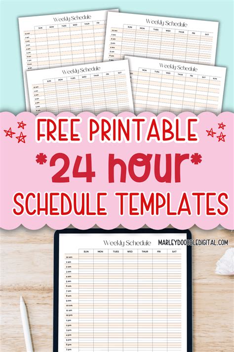Free Printable 24 Hour Schedule Template Marley Doodle Digital