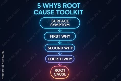 5 Whys Root Cause Analysis Method Diagram For Problem Solving Stock