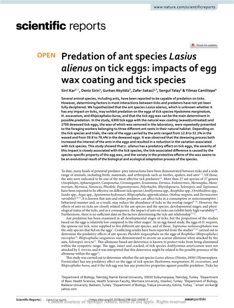 Pdf Predation Of Ant Species Lasius Alienus On Tick Eggs Impacts Of