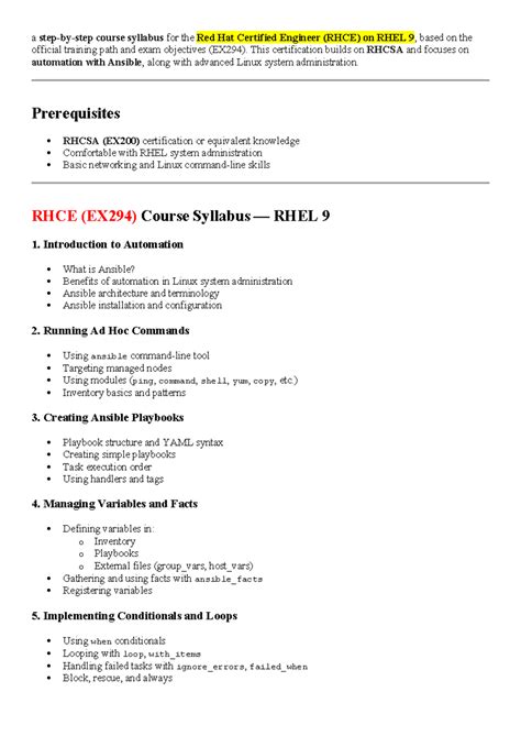 Rhce Ex294 Course Syllabus For Rhel 9 2025 Edition Studocu