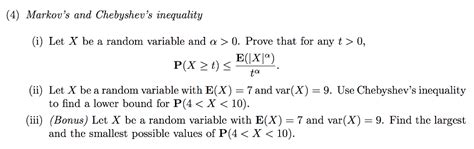 solved 4 markov s and chebyshev s inequality i let x be a