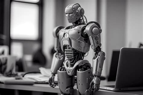 Humanoid Robot Working In An Office Setting Stock Illustration Illustration Of Digital